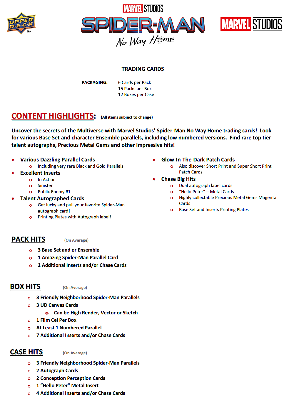 Upper Deck Marvel Studios Spider-Man No Way Home